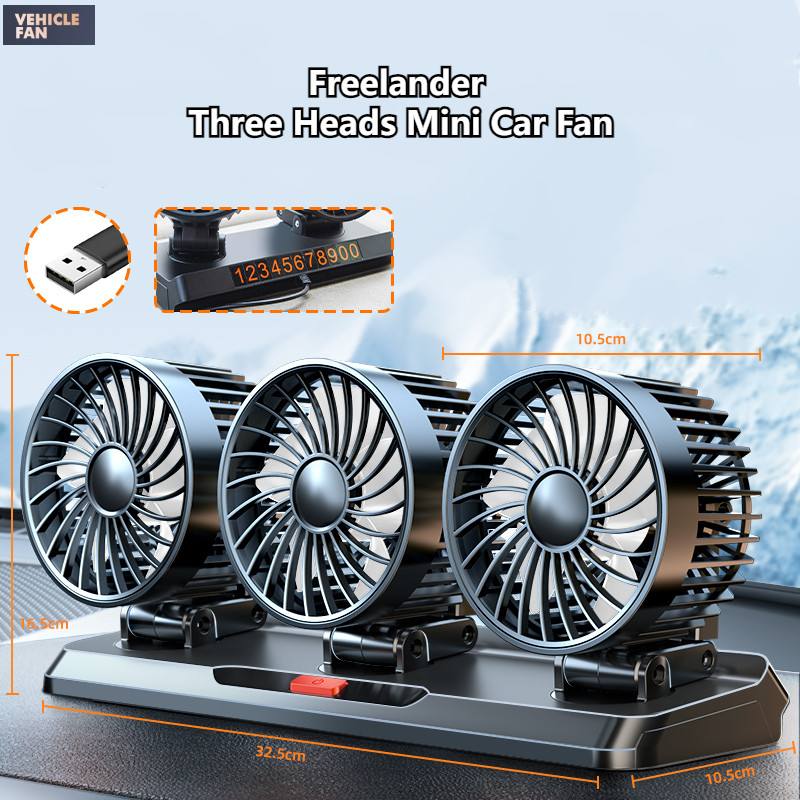 Free Light Three-Head Mini Fan Car Fan Quiet Car Parking Cabin Three ...