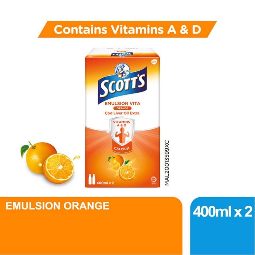 SCOTT'S Emulsion Cod Liver Oil Orange Vit A & D 2X400ML | Shopee Malaysia