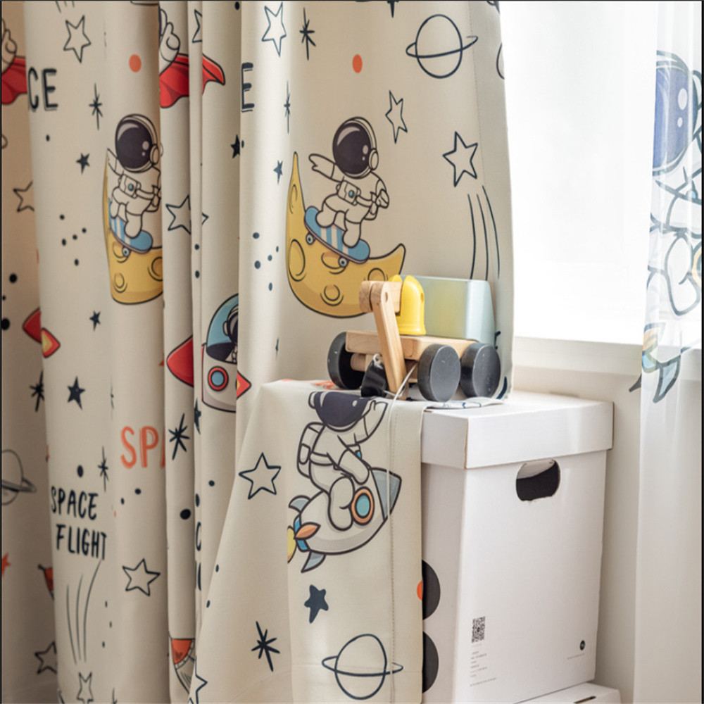 Cartoon Astronaut Blackout Curtains for Kids Room Window Drapes Nursery ...