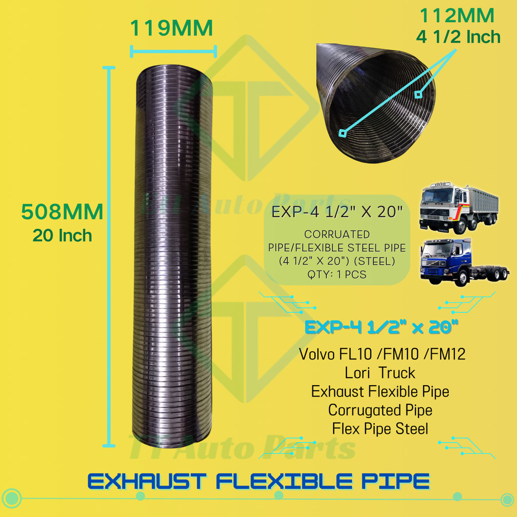 *4 1/2" Inch* Volvo FL10/ FM10&12 Lori Truck Flex Pipe Steel; Exhaust ...