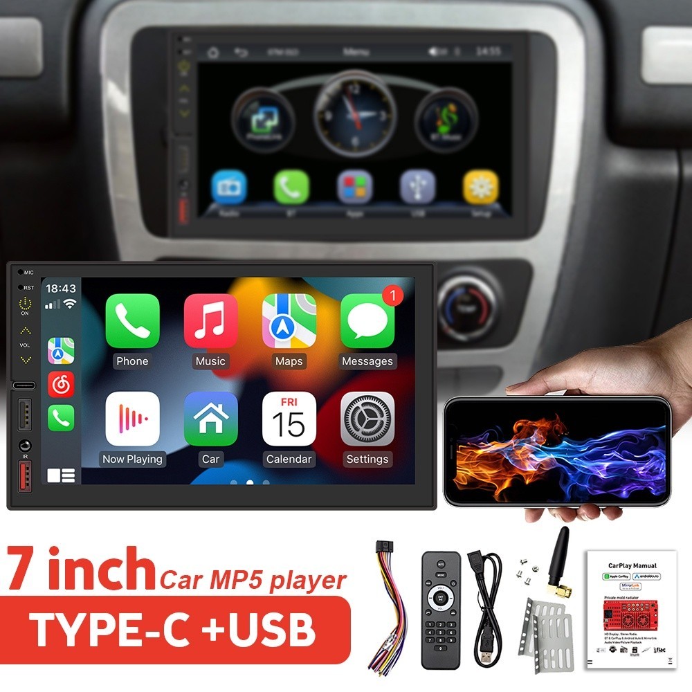 Car Audio Stereo System Apple CarPlay Android Auto Double-Din 7 Inch ...