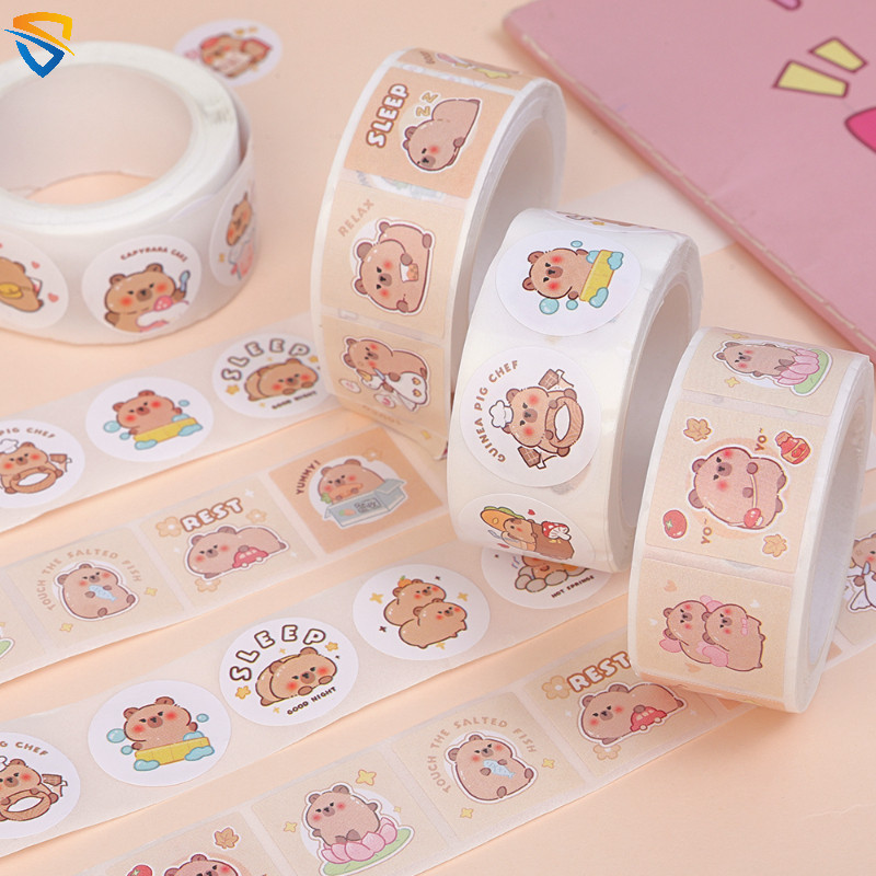 300Pcs/Roll New INS Round Square Capybara Animal Stickers / Cartoon ...