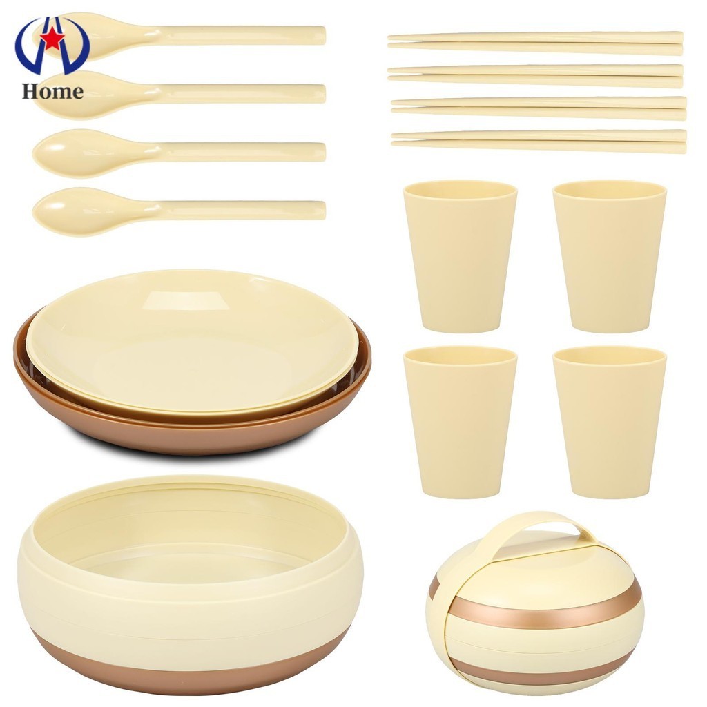 17Pcs Camping Dinner Set for 4 People Camping Plates and Bowls Set ...