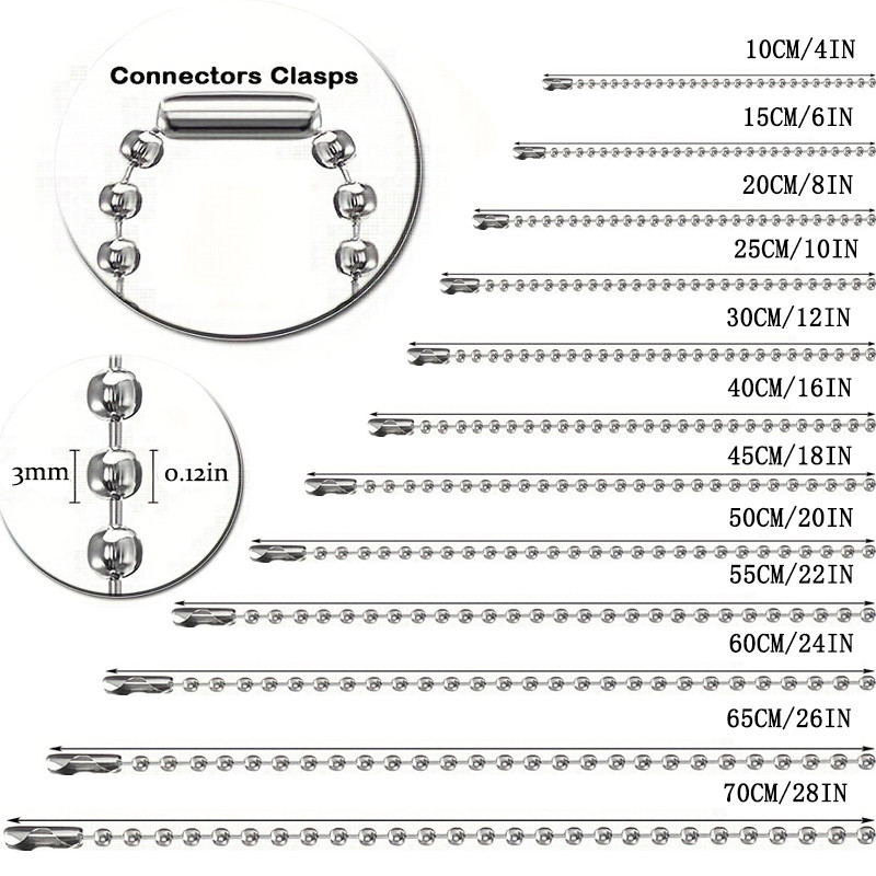 10pcs 3MM Ball Beads Chain With Connectors Clasps, Metal Beaded ...