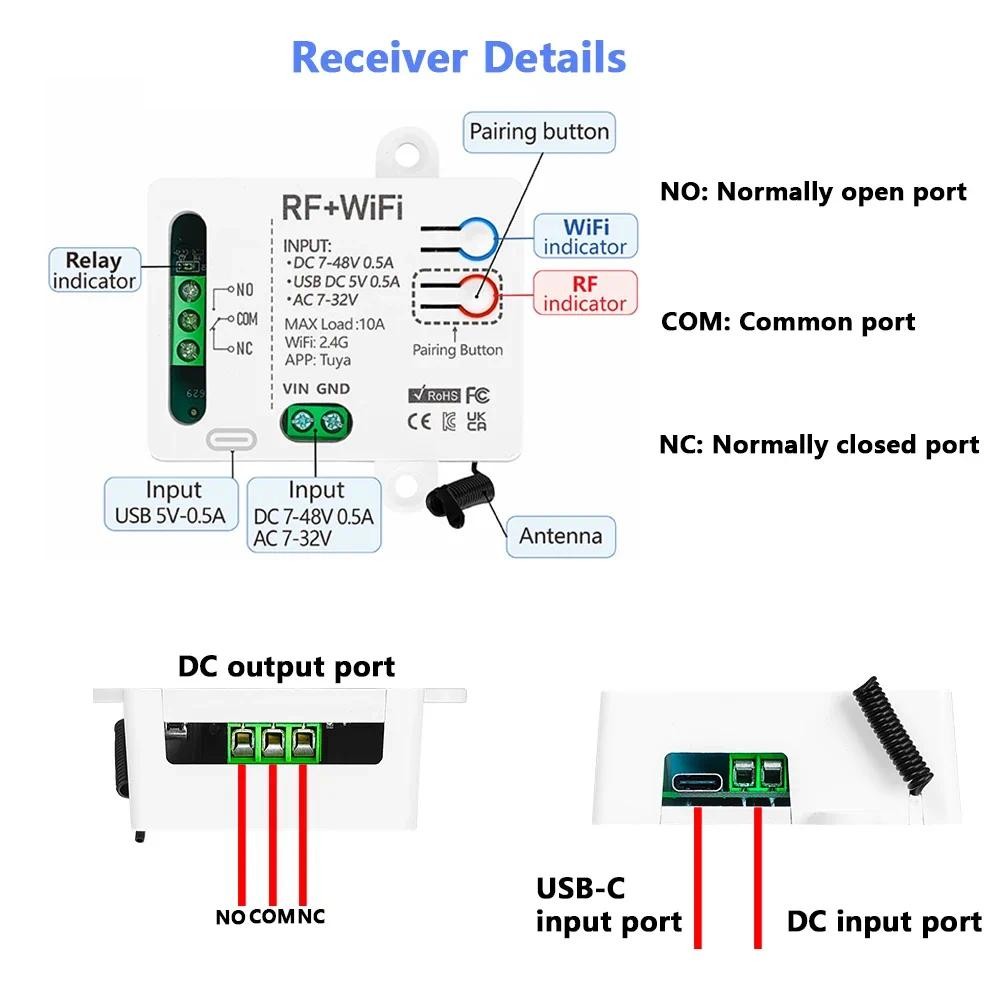 WiFi RF433MHz Wireless Remote Control Smart Switch Dry Contact Relay ...