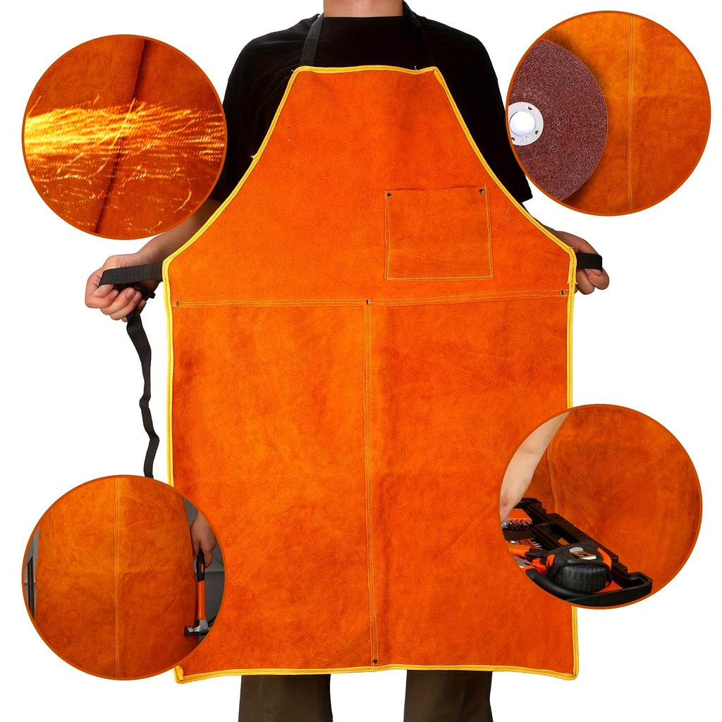 Heavy-Duty Leather Welding Apron with Buckle Straps - Heat & Flame ...