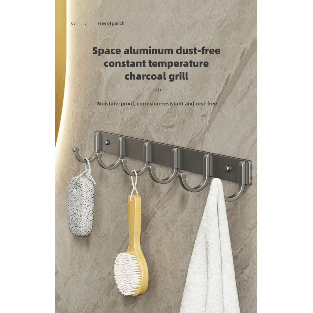 Punch-Free Space Aluminum Coat Hook Hook Wall-Mounted Row Hook Sticky ...