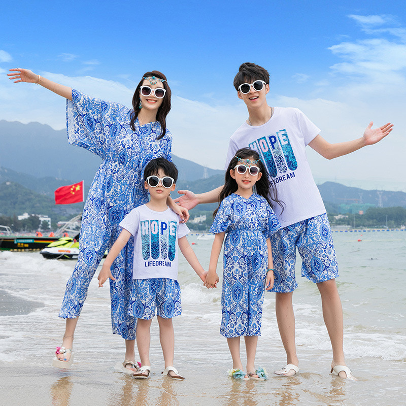 Beach Parent-Child Wear Summer Wear Seaside Vacation Family Four One ...