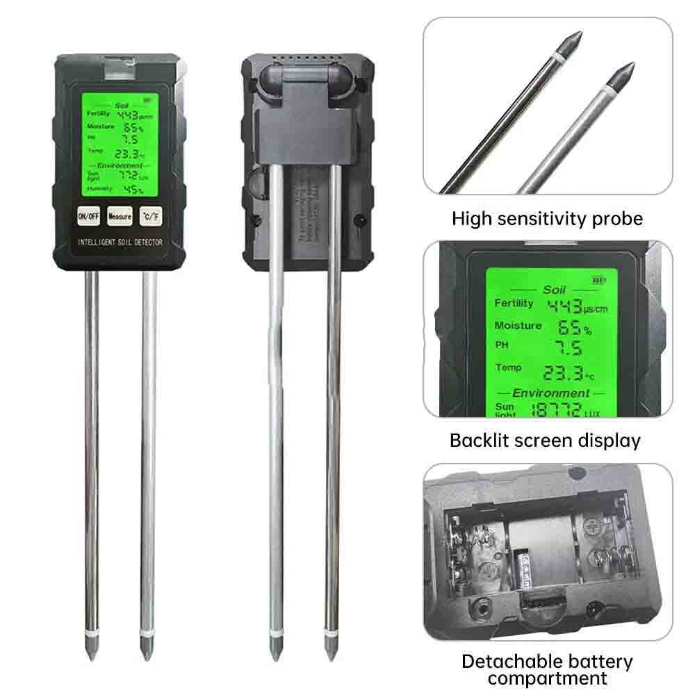 6 in 1 PH Tester Soil Water Moisture Light Test Meter Temperature ...