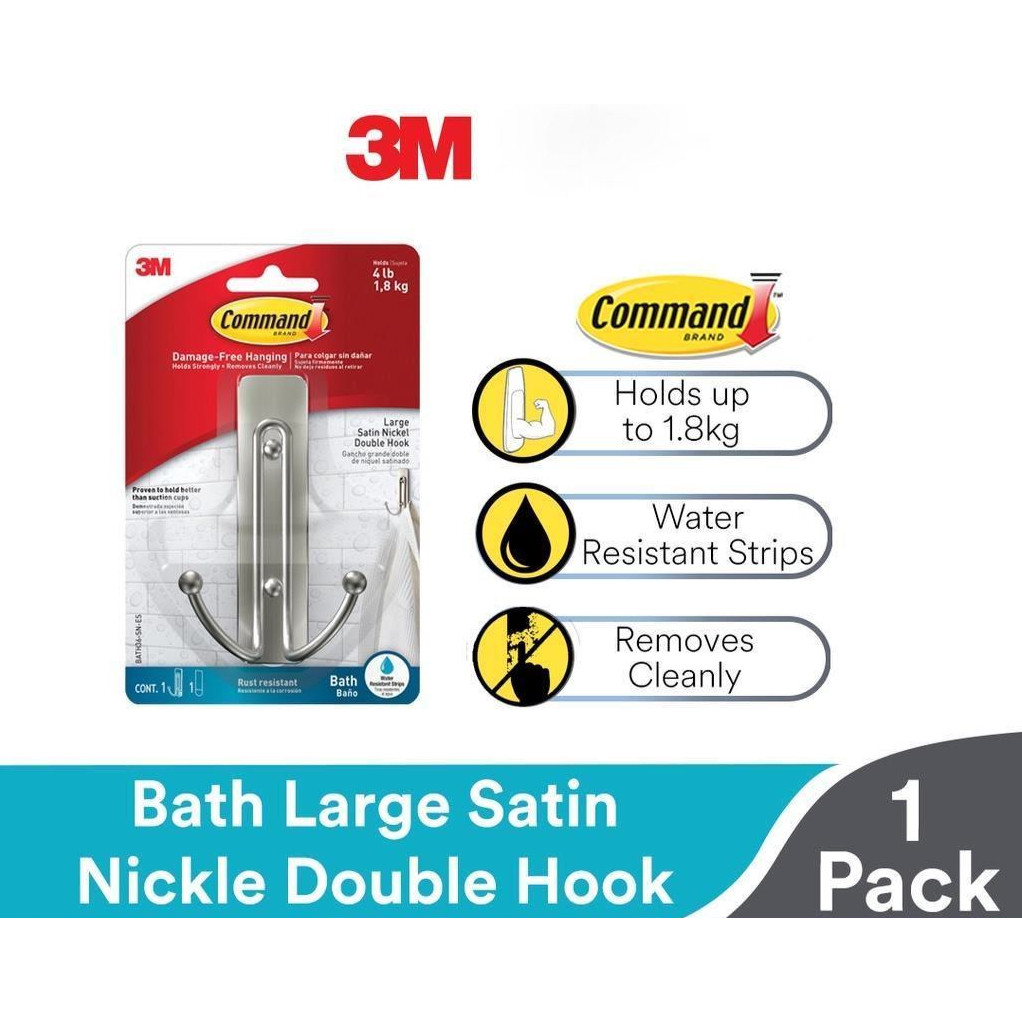 3M Command BATH 36 Wall Adhesive Rust Resistant Large Double Hook Satin ...