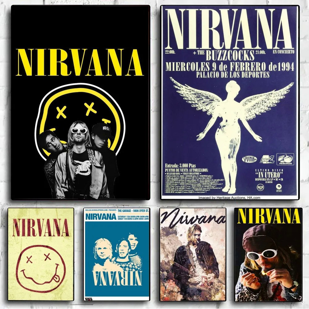 A-N-Nirvana-Rock Band Poster No Framed Poster Kraft Club Bar Paper ...