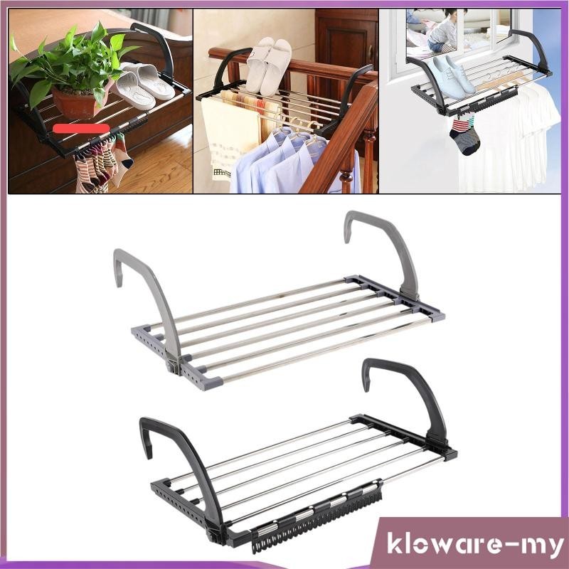 [KlowareMY] Balcony Railing Clothes Drying Rack Foldable Clothes Hanger ...