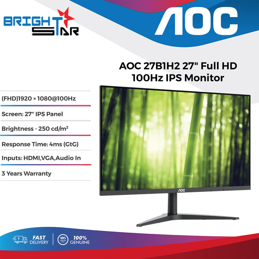 AOC 27B1H2 27" Full HD 100Hz IPS Monitor | Shopee Malaysia