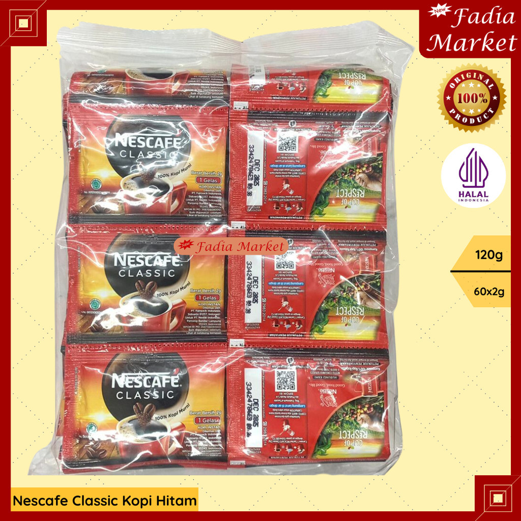 HITAM Nescafe Classic Indonesian Black Coffee 60x2g 120g | Shopee Malaysia