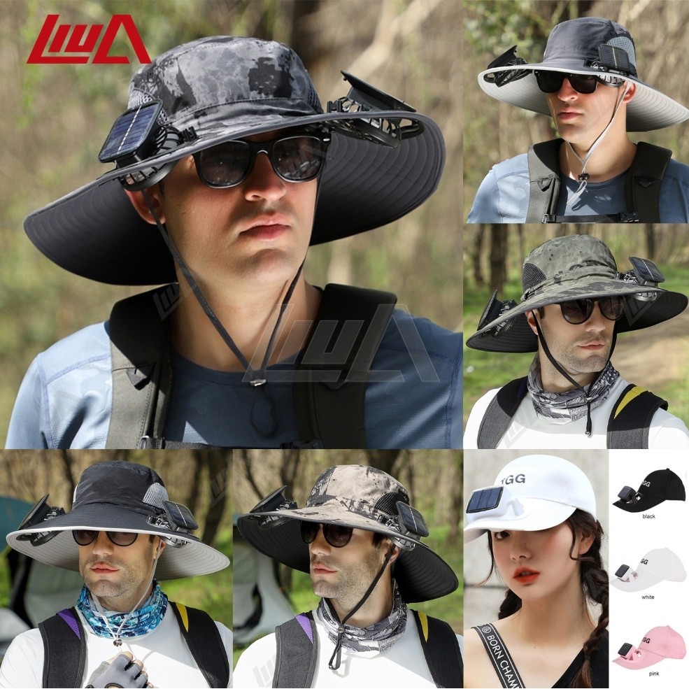 topi kipas angin solar Removable solar charging fan hat summer outdoor ...