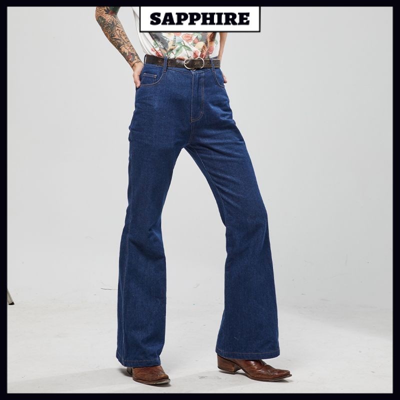seluar jeans lelaki Public Radio Waves 70S Denim Bell-Bottom Pants Rock ...