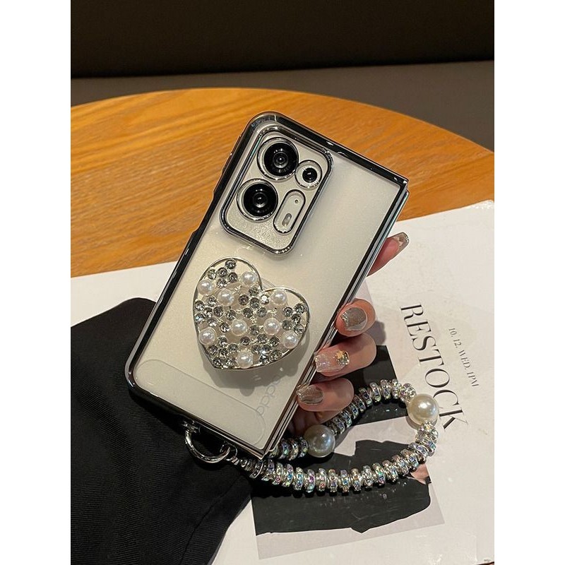 High Grade Electroplated Transparent Heart Pearl Bracket Case For OPPO ...