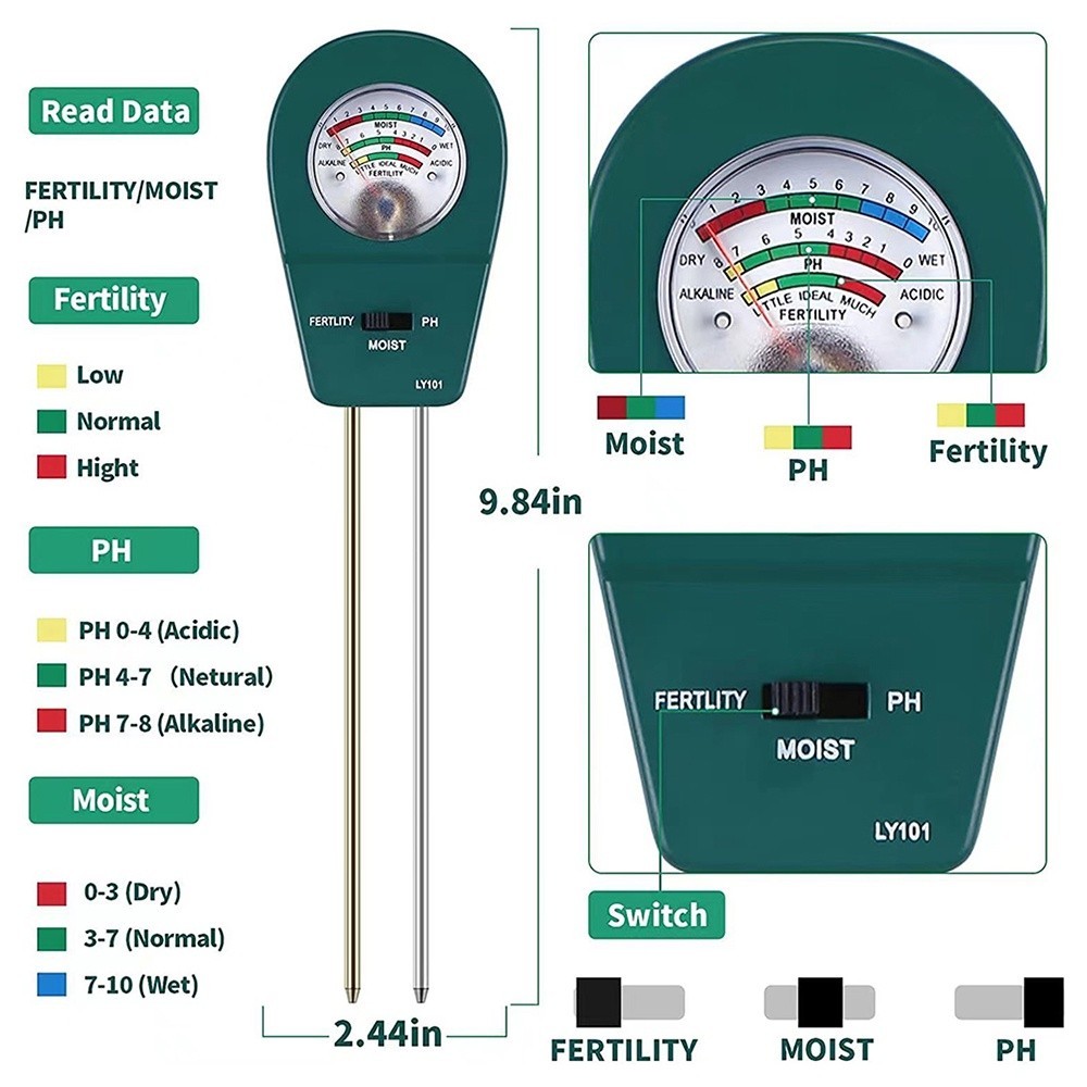 3-in-1 Soil Tester Plant PH Meter Moisture Fertility PH Detector Garden ...