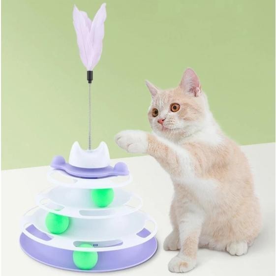Cat Ball Tower Track Rotatable 4 Layer Cat Toy Spinning Ball Teaser ...