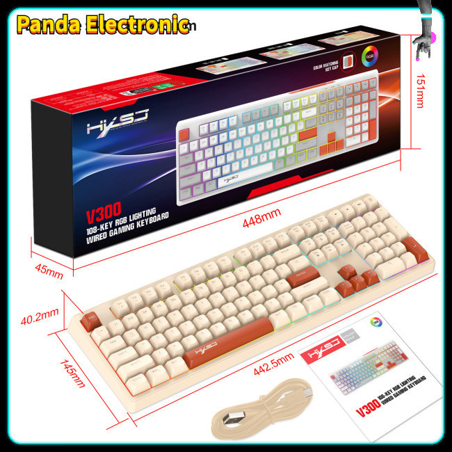 panda V300 Gaming Keyboard 108 Keys Portable Wired Office Keyboard With ...