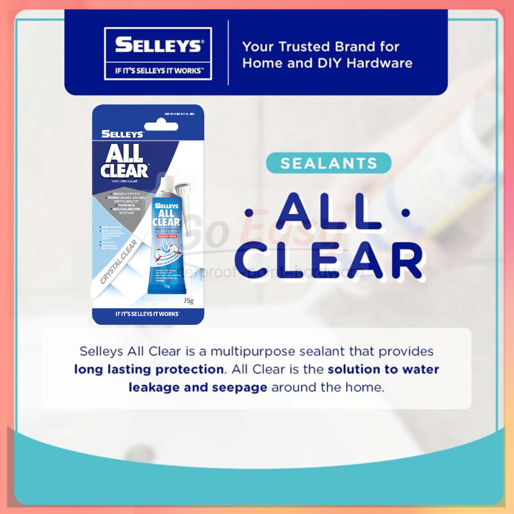 Selleys All Clear 75g l Co-Polymer Sealant Silicone l Glue Silicone Gel l Multipurpose Sealant ...