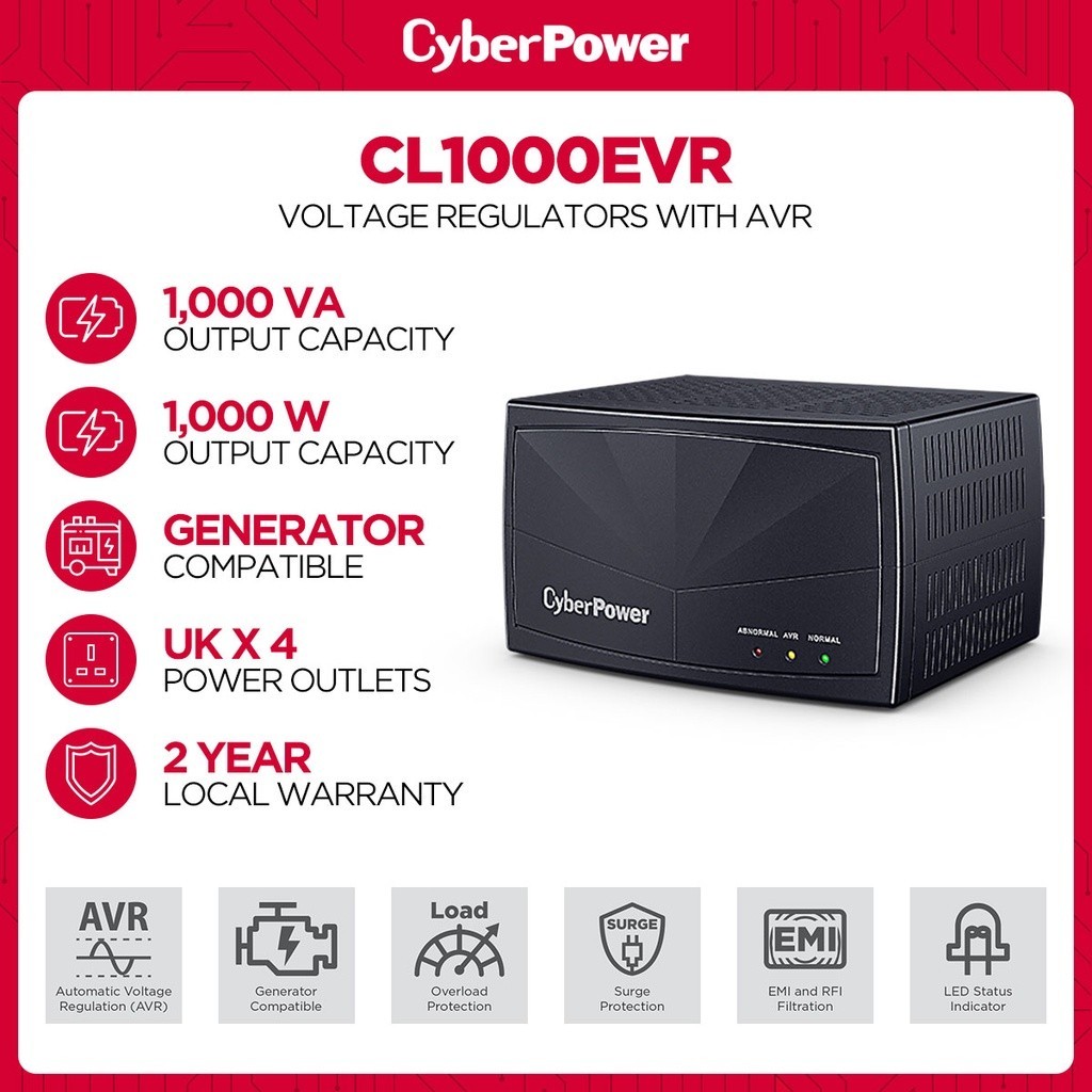 CyberPower CL1000EVR 1000VA Voltage Regulator with Automatic Voltage ...