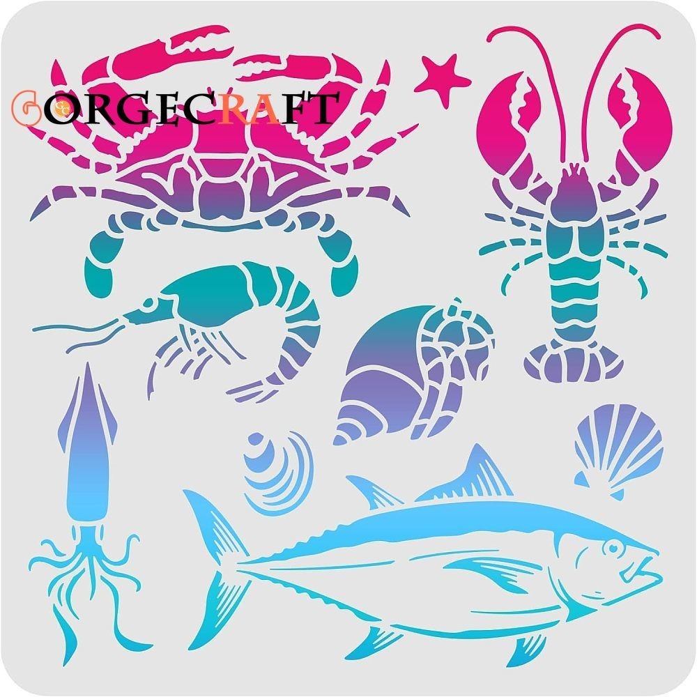 1pc Sea Animal Stencil 30x30cm Fish/Shrimp/Crab/Octopus/Conch/Shells ...