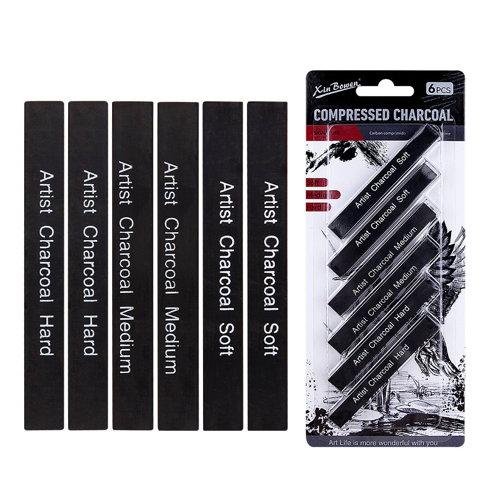 6pcs Sketch Charcoal Bars Set Soft Medium Hard Compressed Charcoal ...