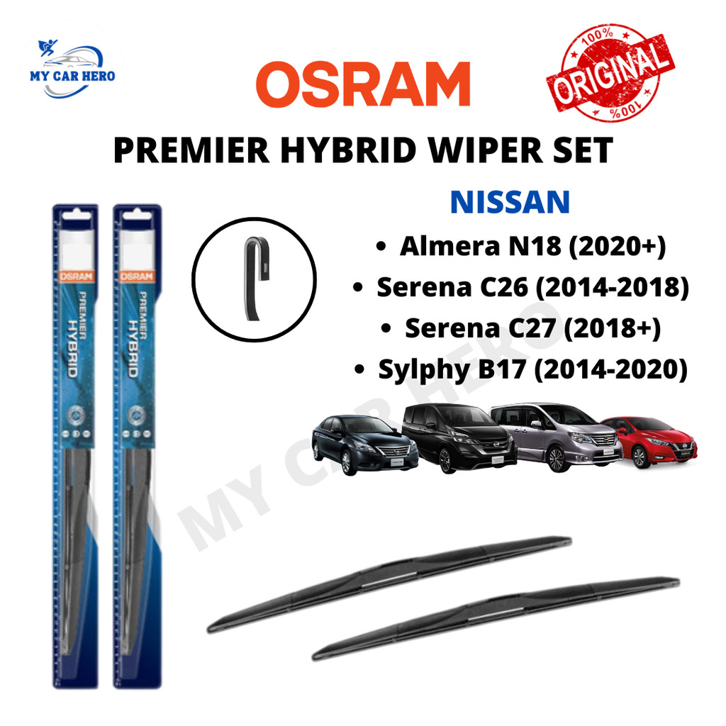 OSRAM Premier Hybrid U Hook Wiper Set for Set Nissan Almera N18 (2020+) / Serena C26 C27 (2014 ...