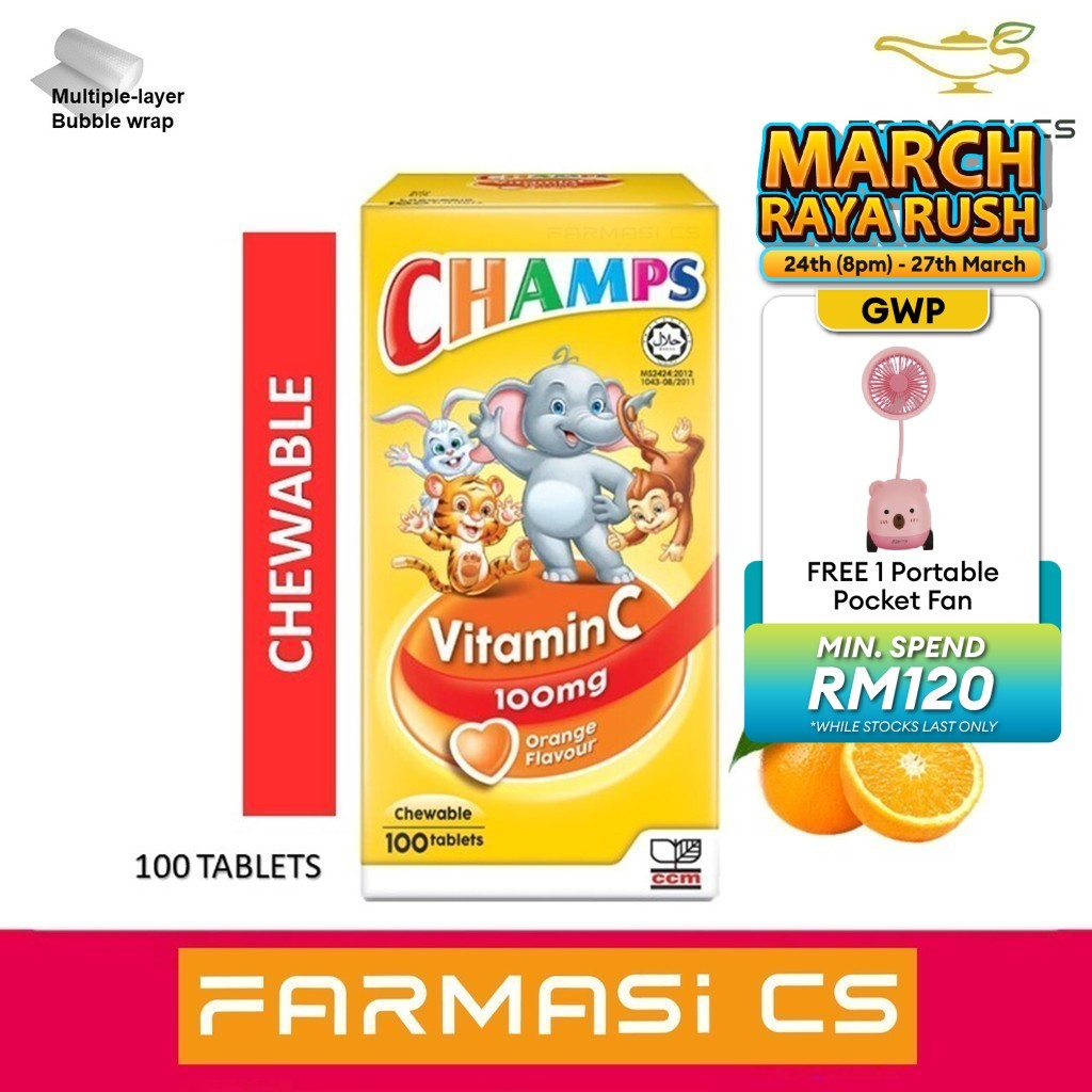 CHAMPS Vitamin C 100mg Orange Flavour 100 Tablets EXP:10/2025 [ Vit C ...