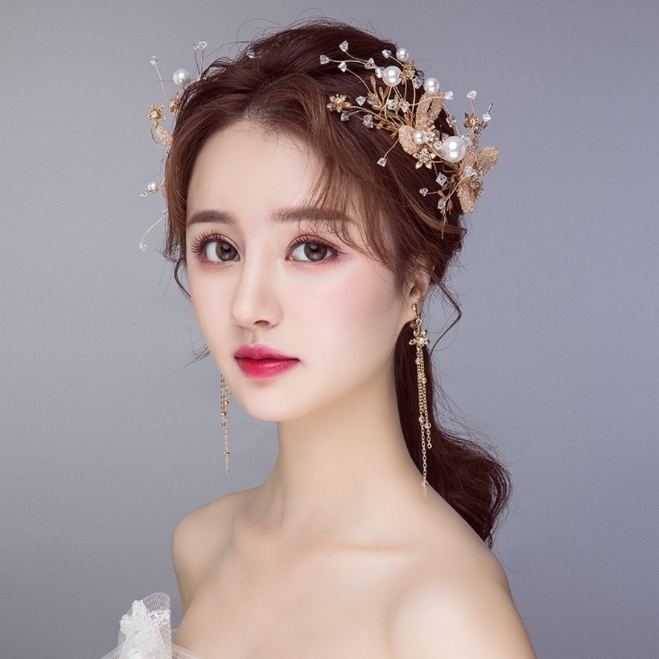 Pearl Headdress 4-Piece Set Bridal Headdress Super Fairy Korean Wedding ...