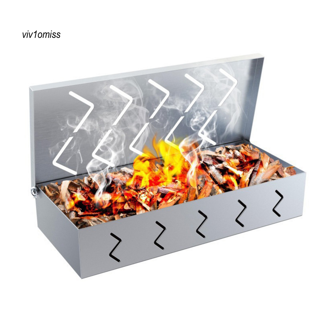 VM_ Wood Chip Container Smoky Flavor Adding Box Portable Bbq Smoky Box ...