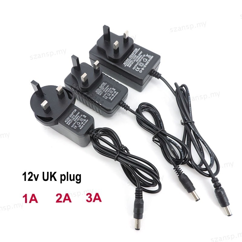 3pin UK Plug AC 220V to DC 12V 1A 2A 3A 1000ma 2000ma 3000ma Power ...