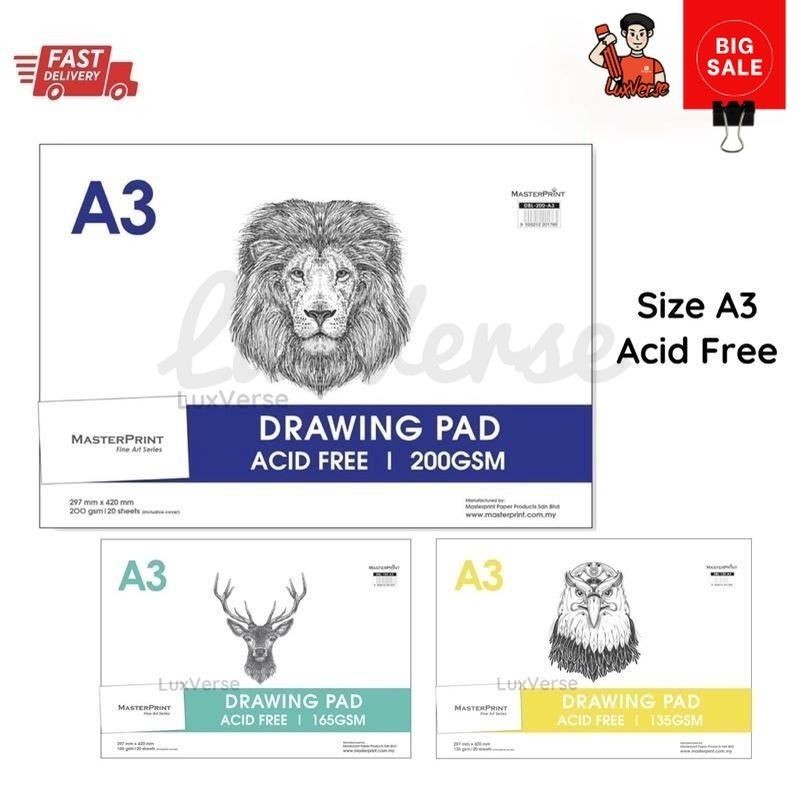 A3 Drawing Pad Masterprint (Landscape) 135-200 GSM DBL135-A3 / DBL165 ...