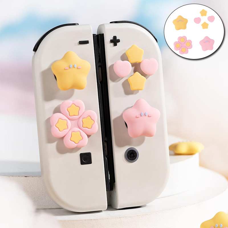 Cute Switch D-Pad Button Caps Silicone Thumb Grips Set, ABXY Key ...