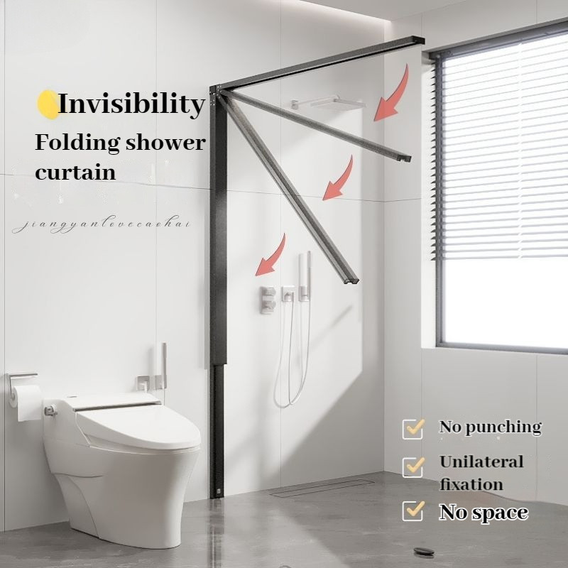 No punch folding invisible shower curtain bathroom no punch shower ...