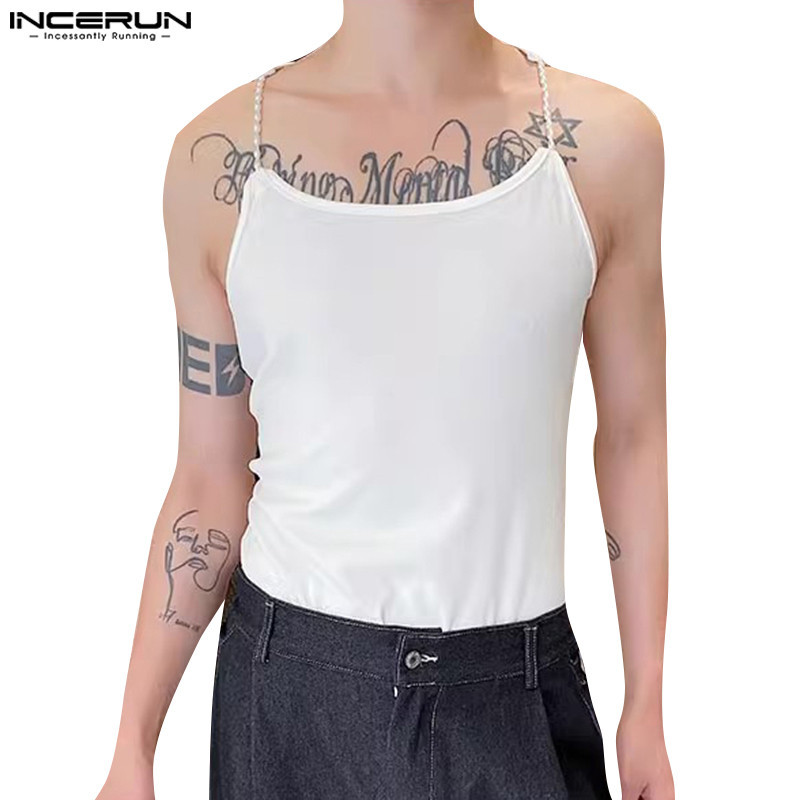 INCERUN Men Korean Fashion Solid Color Sleeveless Shoulder Harness ...