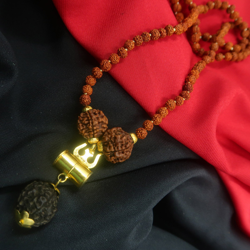 5 Face Rudraksha Gold And Silver Lord Shiva Trishul Damru Locket with ...