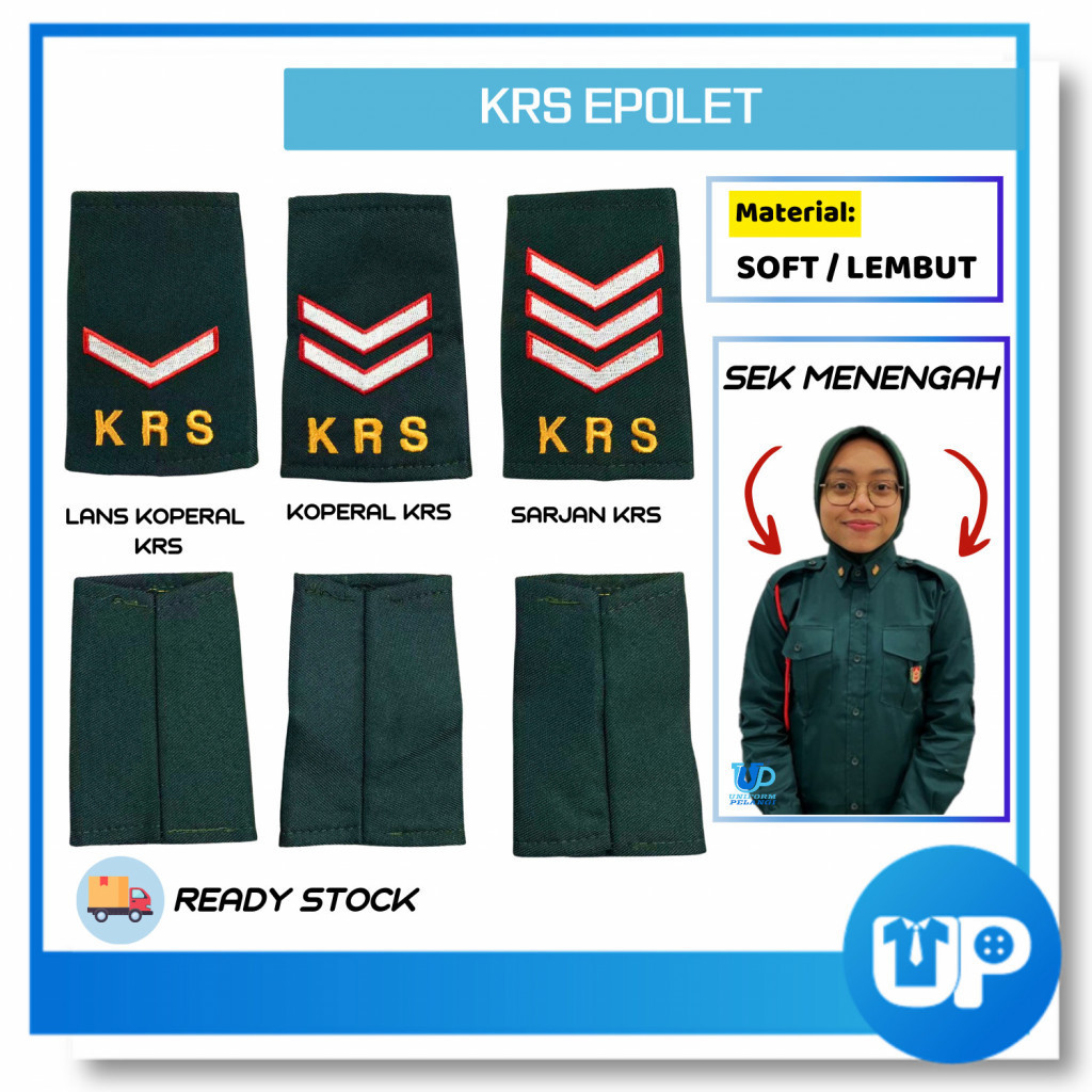 KRS Epolet Pangkat Sekolah Lans Koperal Koperal Sarjan Pangkat Kadet Embroidery Sulam Kain ...