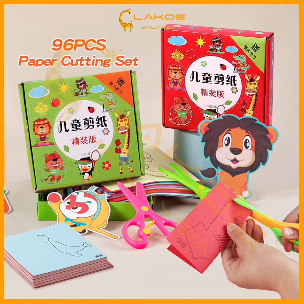 lakoe 96Pcs Kids Colour Paper Cutting Set Coloring Drawing Origami Fold ...