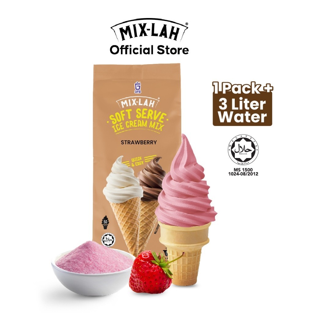 MIX-LAH Strawberry Soft Serve Ice Cream Powder Mix Tepung Aiskrim 冰淇淋粉 Halal Premium Taste - 1kg ...