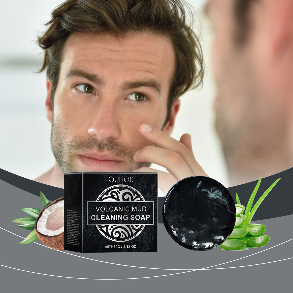 60g OUHOE Volcanic Mud Cleansing Soap Purifying Blackheads & Acne Deep ...