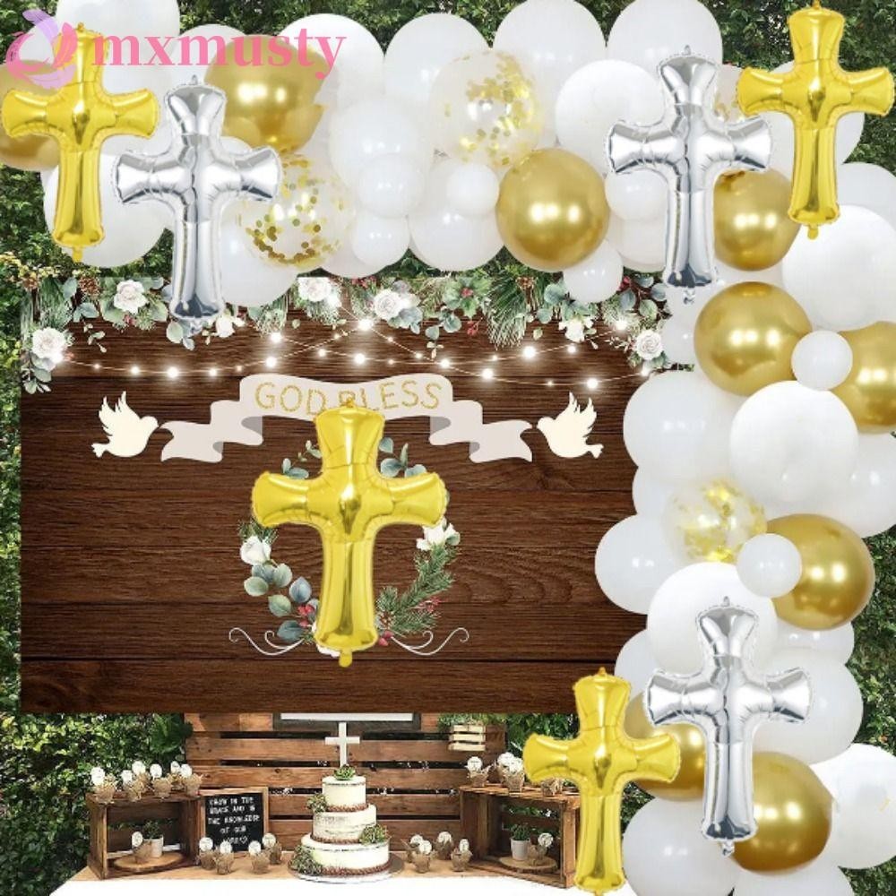 MXMUSTY Easter Cross Shape Balloons, 3D Decorative Baby Baptism Cross ...