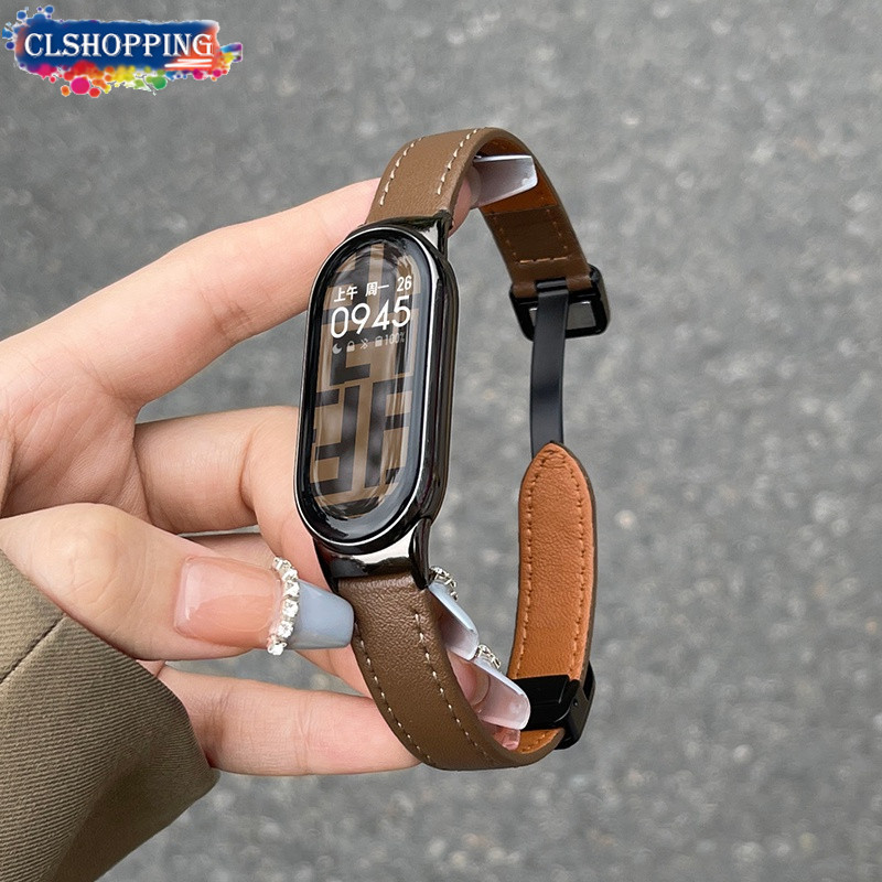 Magnetic Buckle Leather Strap for Xiaomi Mi Band 9 8 nfc Replace Smart ...