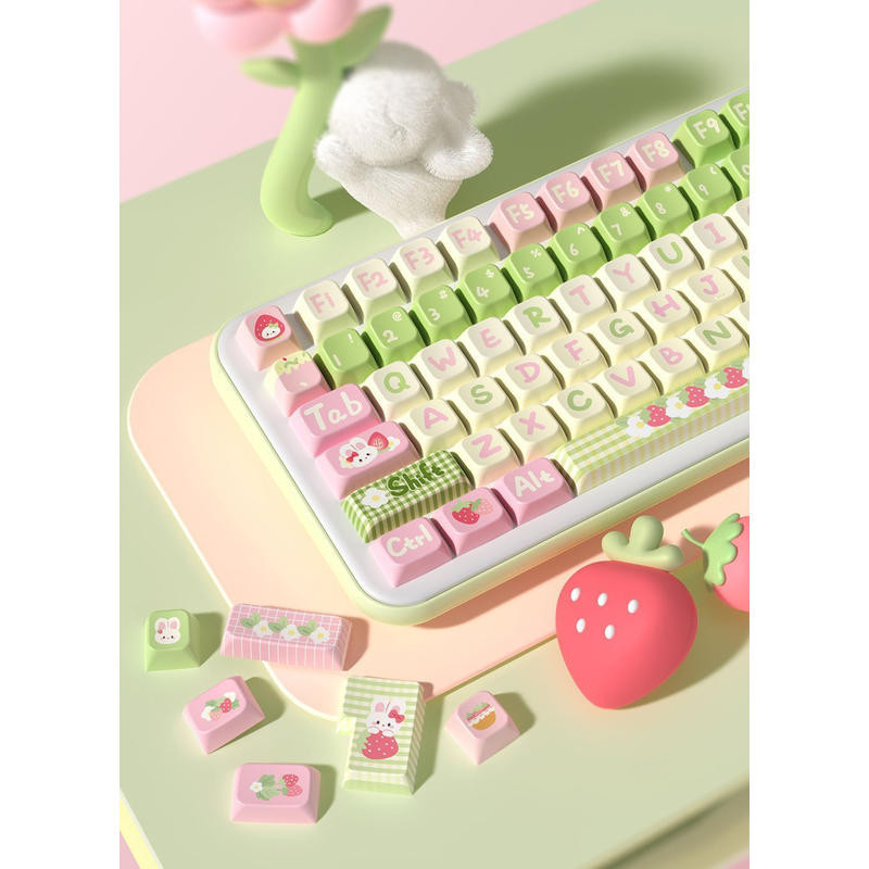 Strawberry Milk Bunny PBT Dye-Sub MDA Custom Keycap Set for Mechanical ...