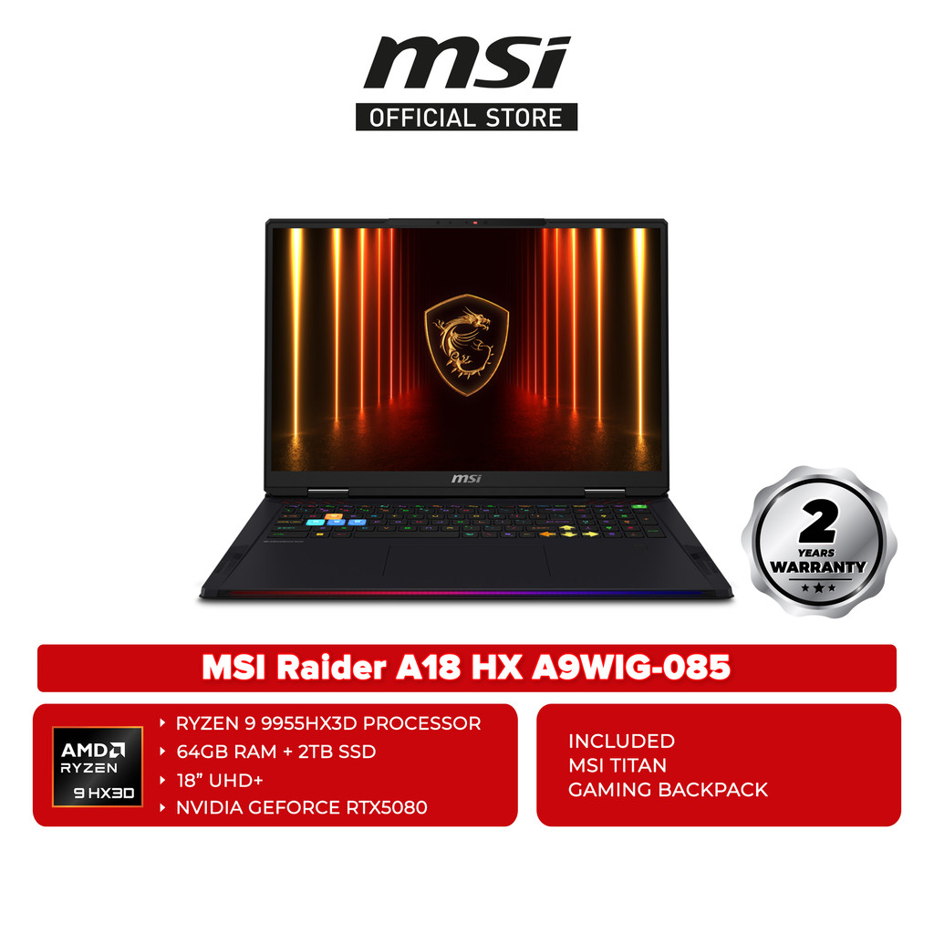 MSI Raider A18 HX A9WIG-085 18" UHD+ Gaming Laptop ( Ryzen 9 9955HX3D ...