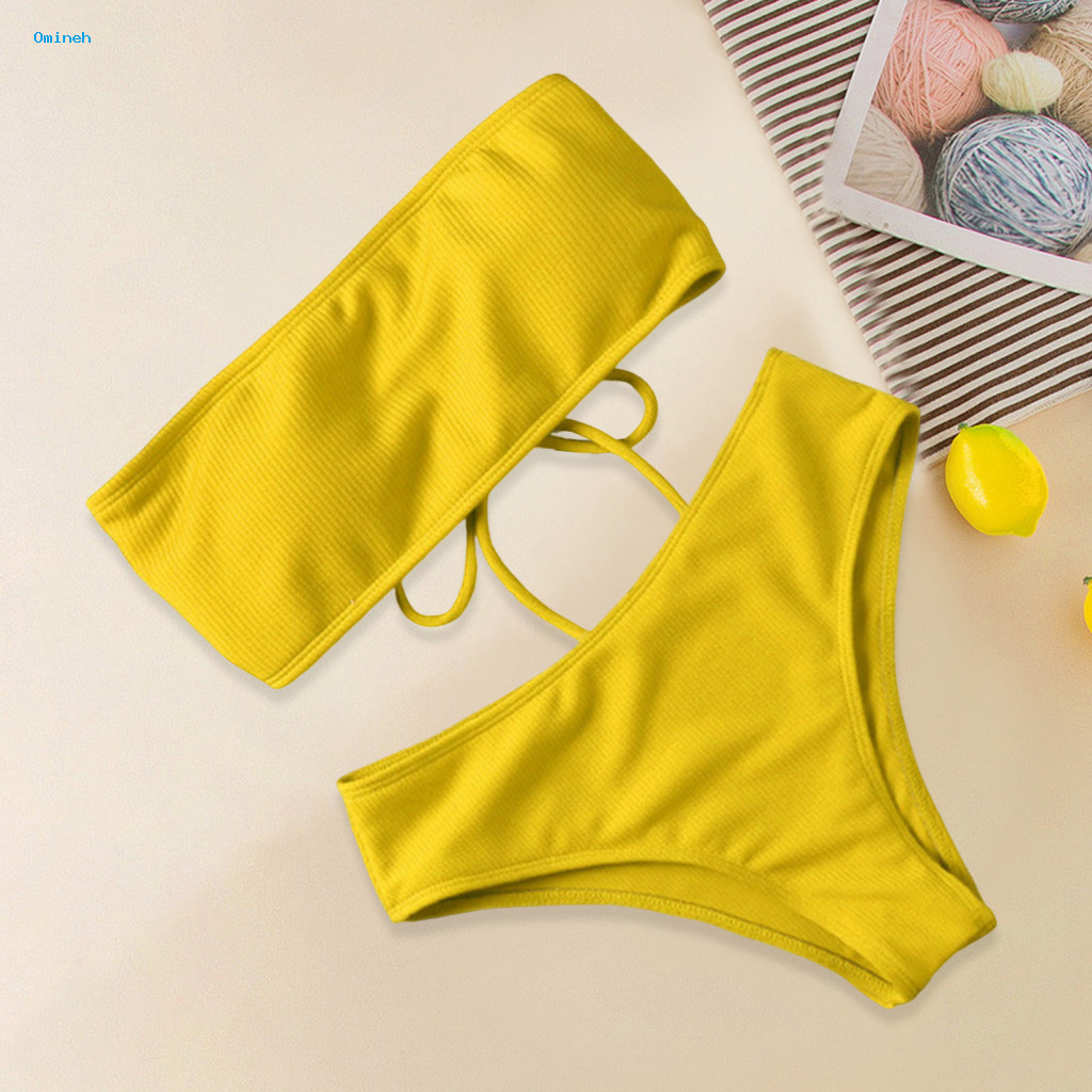 Poolside Attire Beach Swimsuit Sexy Bandeau Strapless Bikini Set High ...