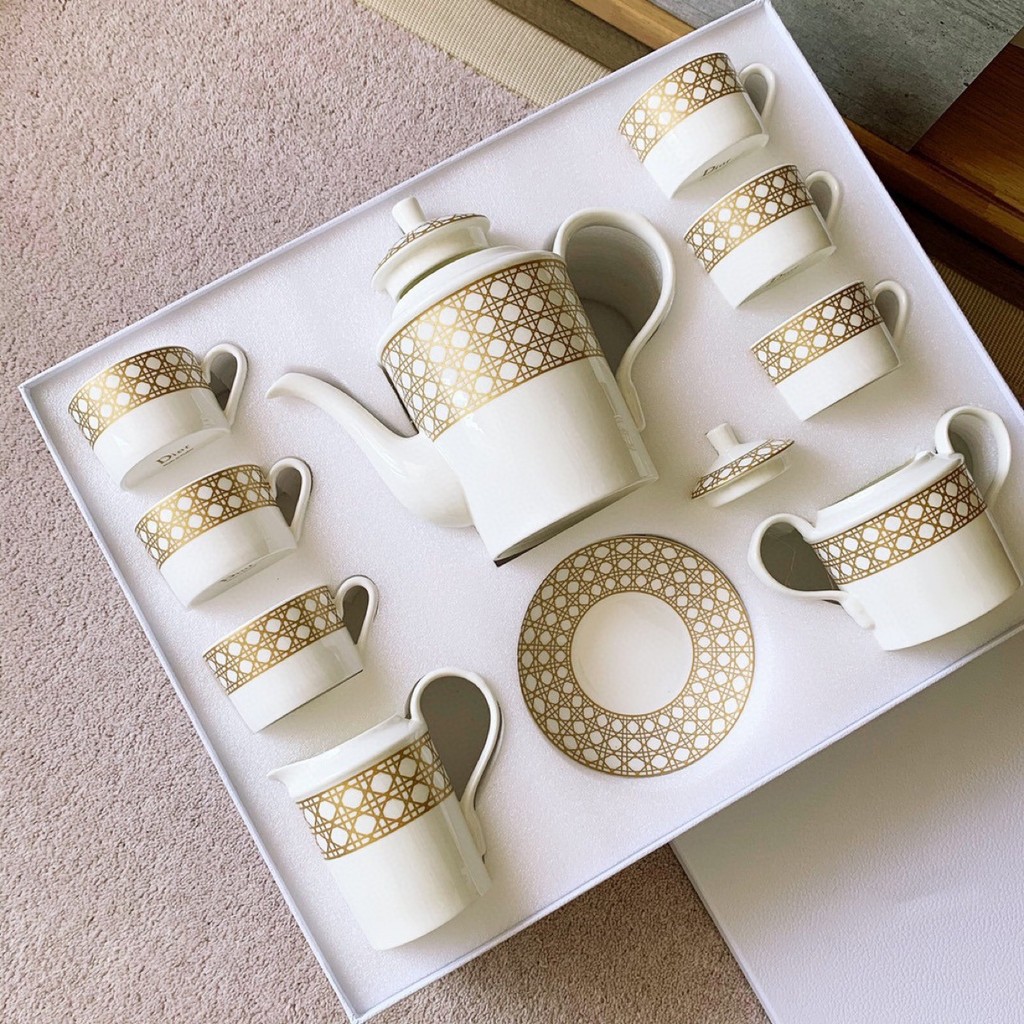 Golden rattan plaid series 15PCS bone china coffee tea set | Shopee ...