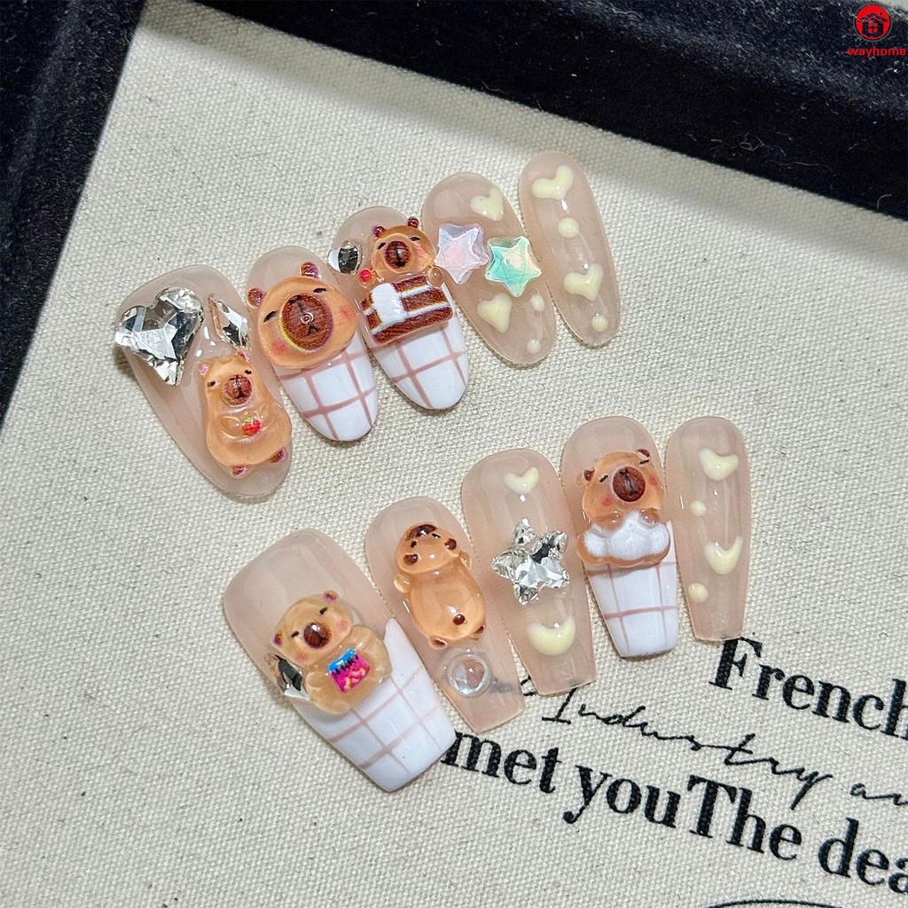 French False Nails with Cute Capybara Easy Effortless Application to ...