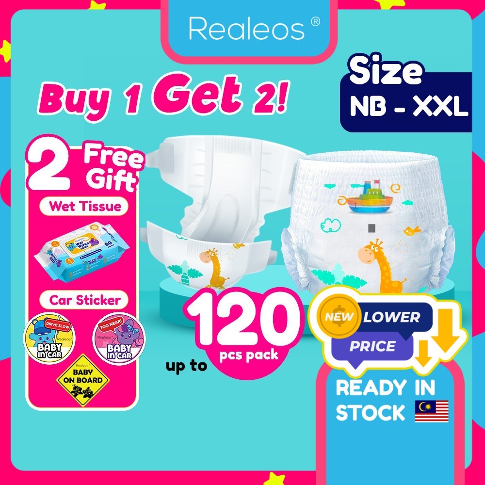 BIG BUNDLE PACK Realeos NB/S/M/L/XL/XXL Baby Diaper Tape Diapers Pants Newborn Baby Lampin Kanak ...